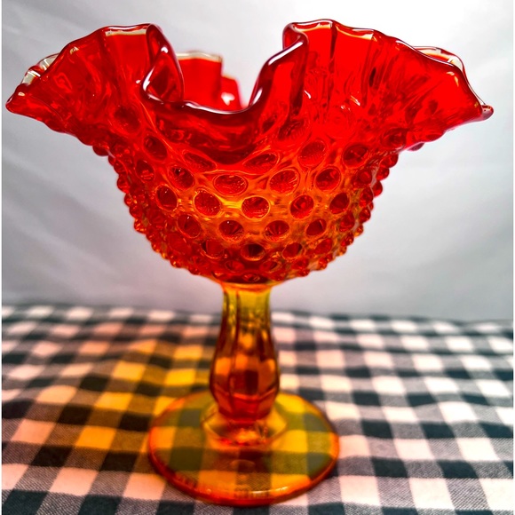 Fenton | Art | Vintage Fenton Amberina Hobnail Ruffle Edge Pedestal ...